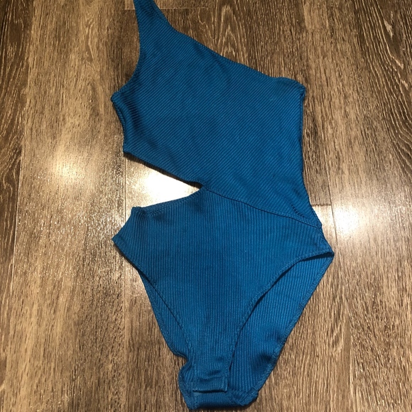 Tops | Chic Asymmetrical Blue Bodysuit | Poshmark